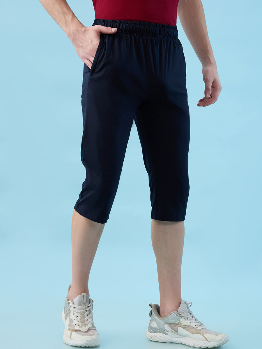 Men’s Cotton Capri Pants with Zipper Pockets – Navy Blue | Hint World