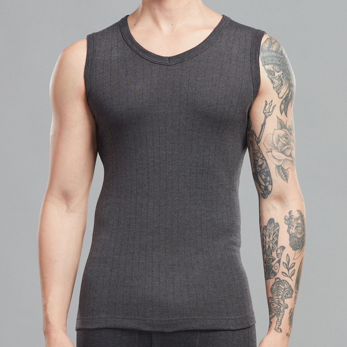 Thermal Vest V-Neck Mega Charcoal | Man's Winter Innerwear at Hint World