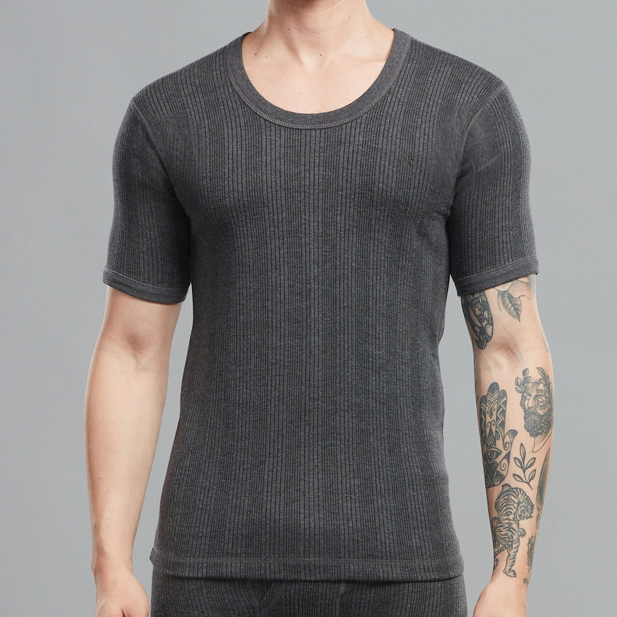 Hint Men’s Thermal Flare Big Vest for Winter - R-Neck, Half Charcoal ...
