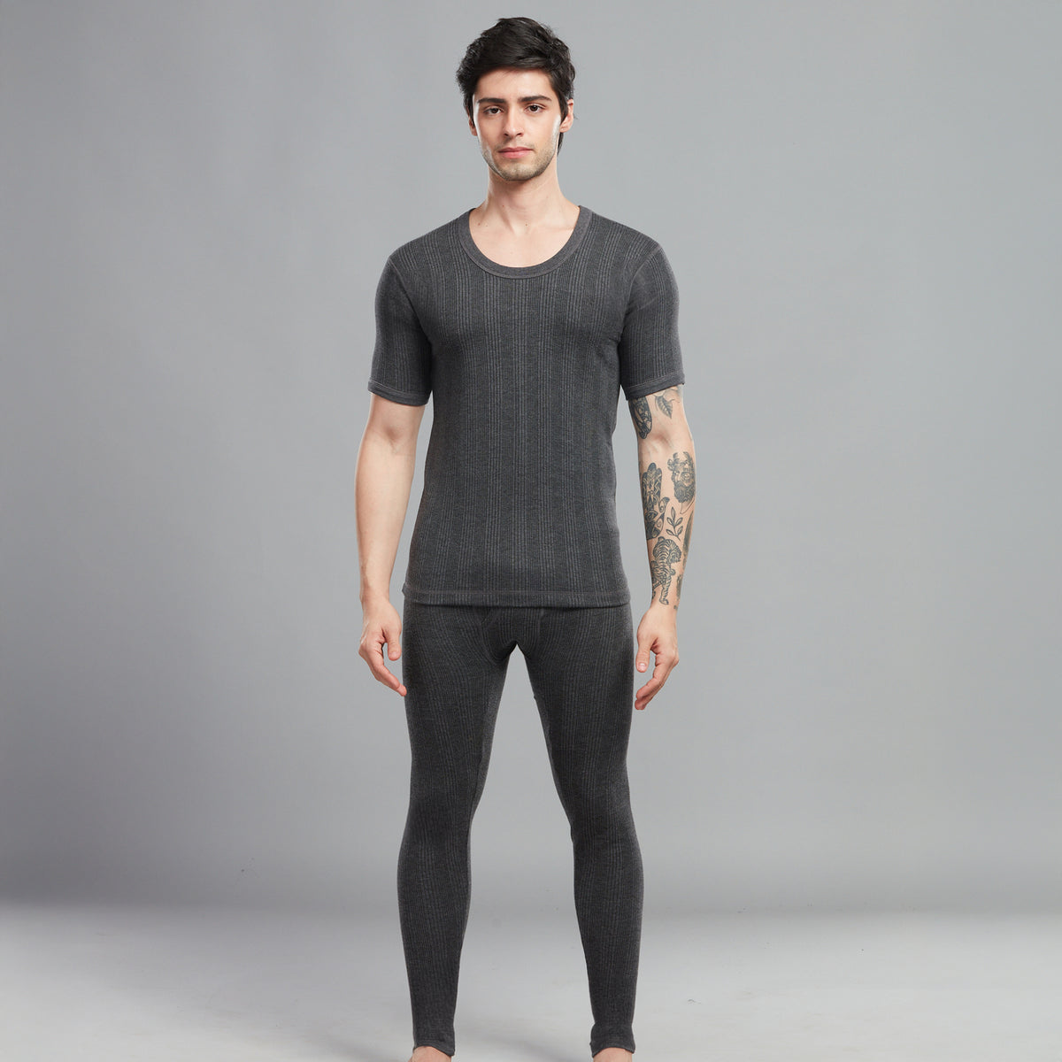 Hint Men’s Thermal Flare Big Vest for Winter - R-Neck, Half Charcoal ...